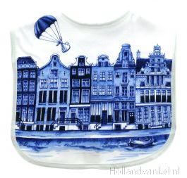 Baby bib Dutch Delft blue canal houses buy at Hollandwinkel.NL