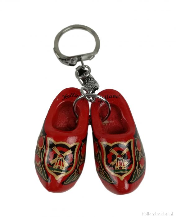 Sleutelhanger 2 rode / goudkleurige klompjes kopen bij HollandWinkel.NL